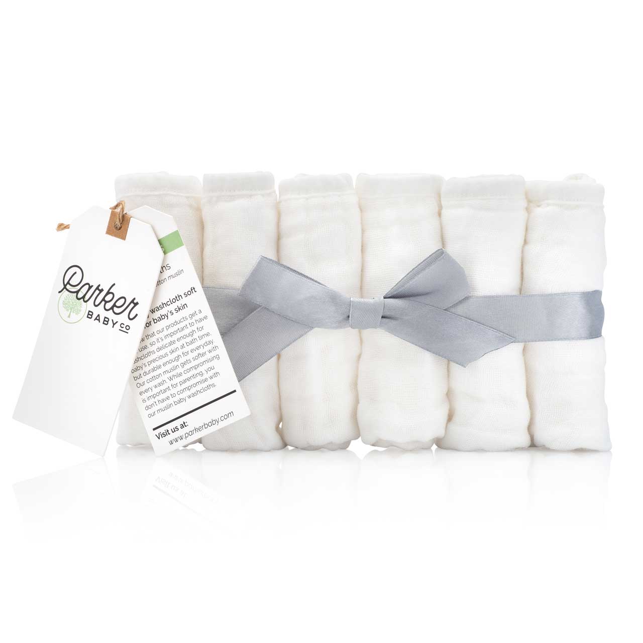 Muslin Cotton Baby Washcloths | 6 Pack - White | Parker Baby Co.